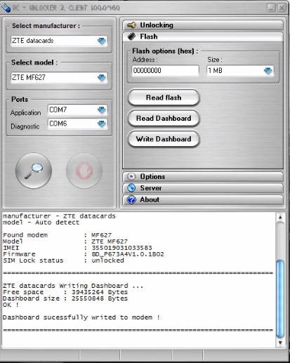 How to flash or write a new Dashboard to a ZTE Modem