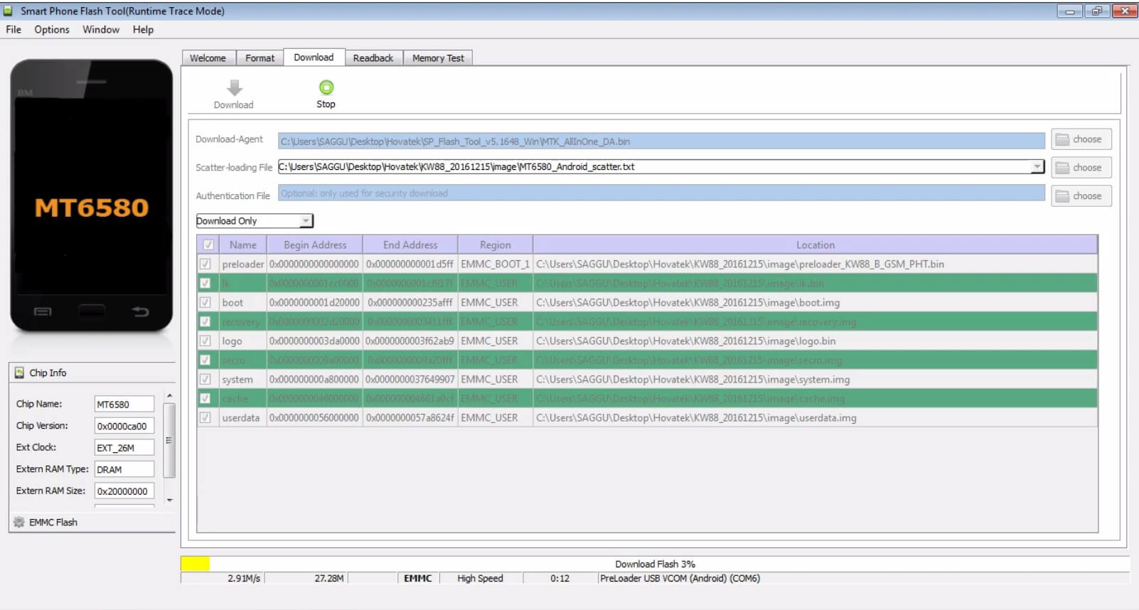 How to use SP Flash Tool to flash a Mediatek Smartwatch
