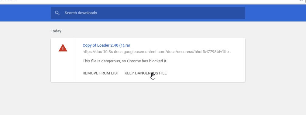 How to download a file which Google Drive has flagged as a Virus