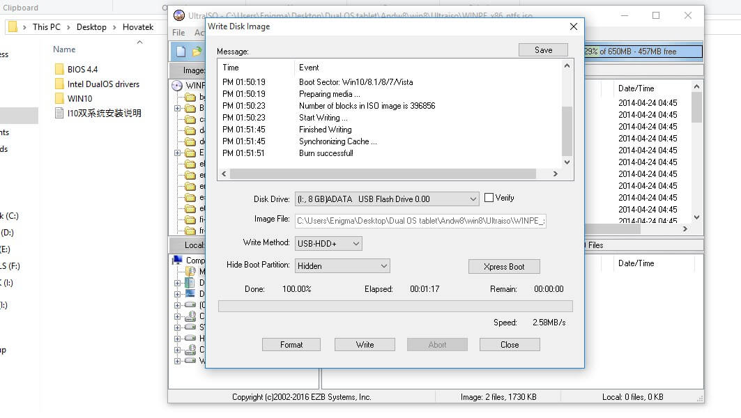 How to use Ultra ISO to create bootable USB for a dual OS tablet