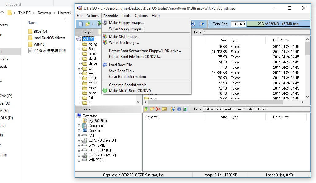 How to use Ultra ISO to create bootable USB for a dual OS tablet