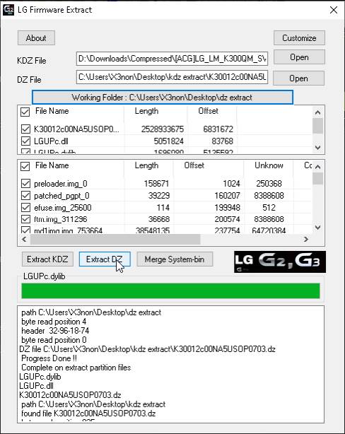 How to extract LG kdz / tot firmware