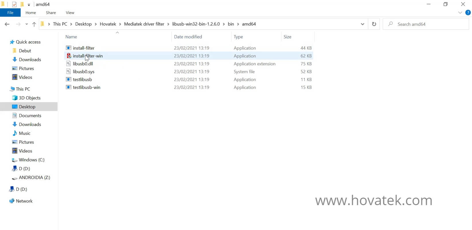 How to install driver filter for Mediatek using libusb
