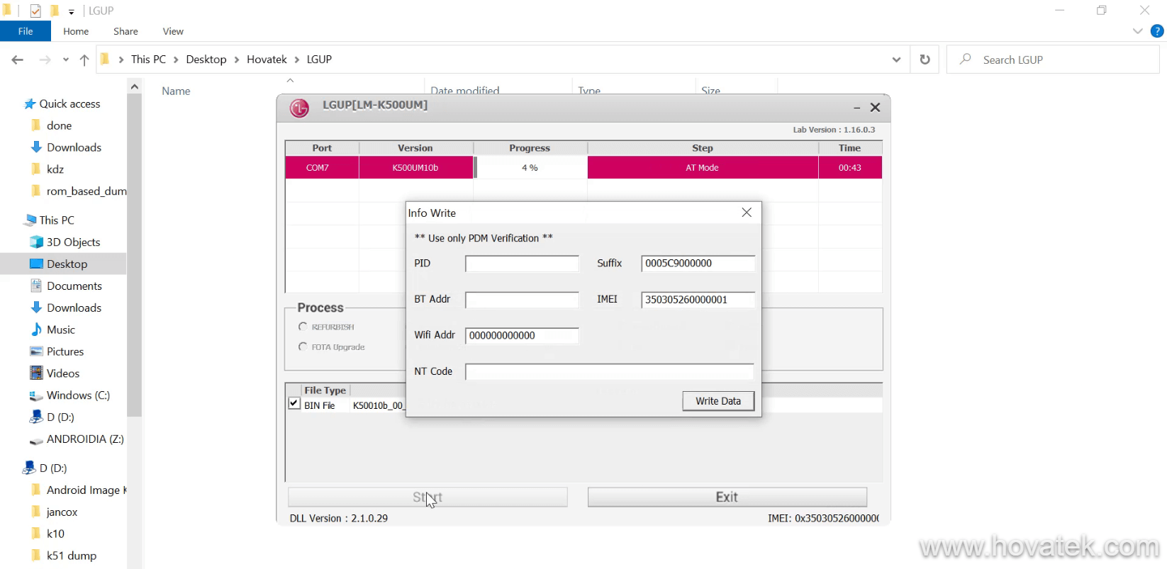 How to use LGUP to write IMEI to LG Android