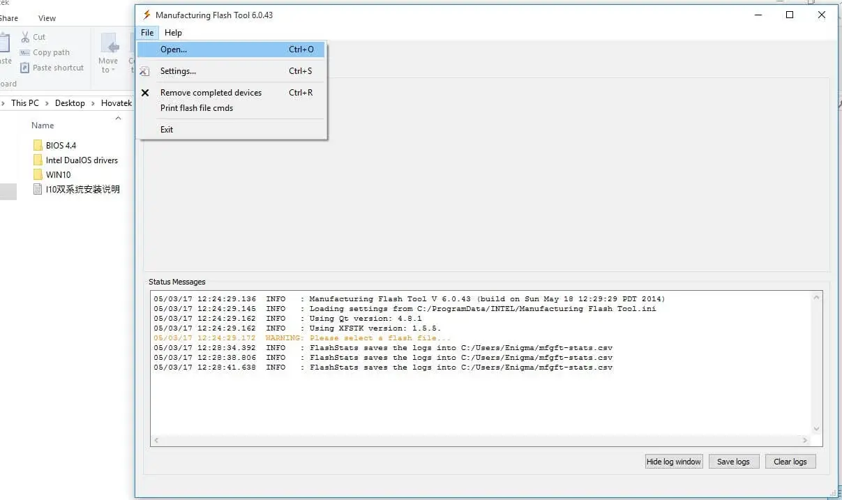How to flash Intel devices using Manufacturing Flash Tool