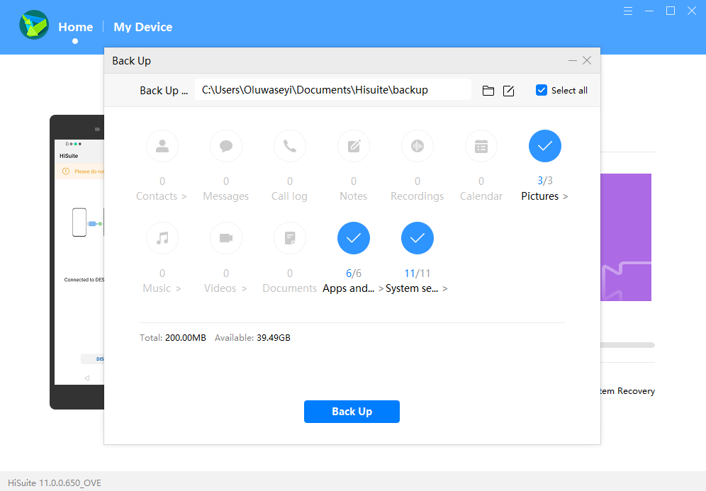 How to back up apps and data on a Huawei smartphone using HiSuite