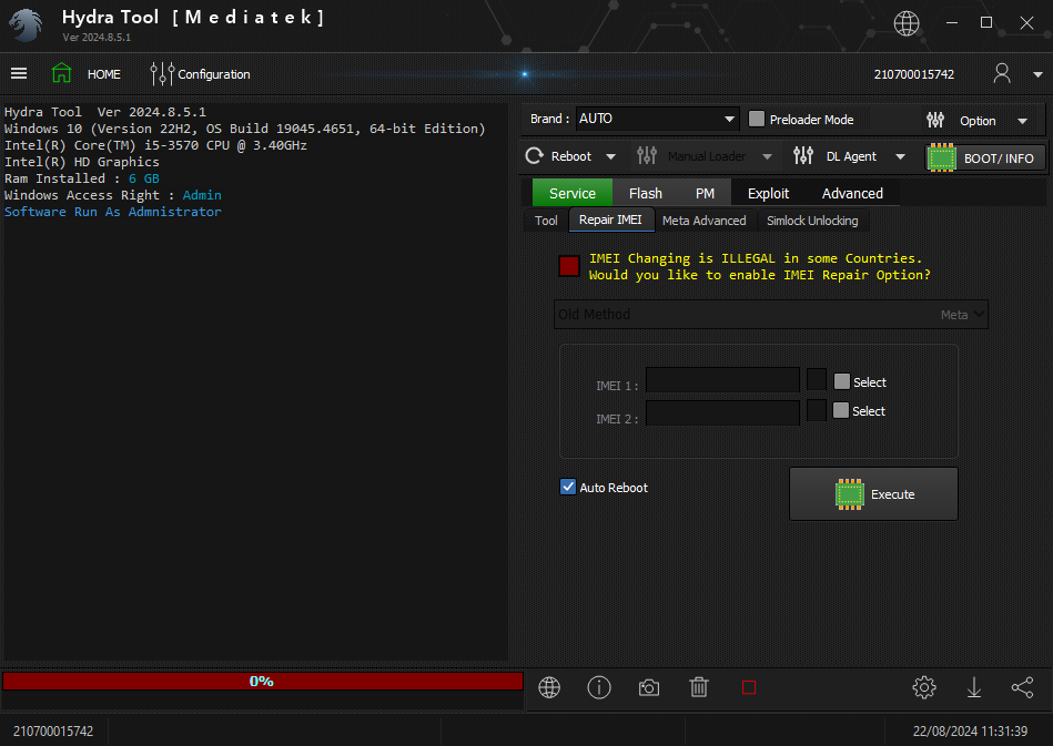 How to use Hydra tool to repair IMEI of Huawei MTK